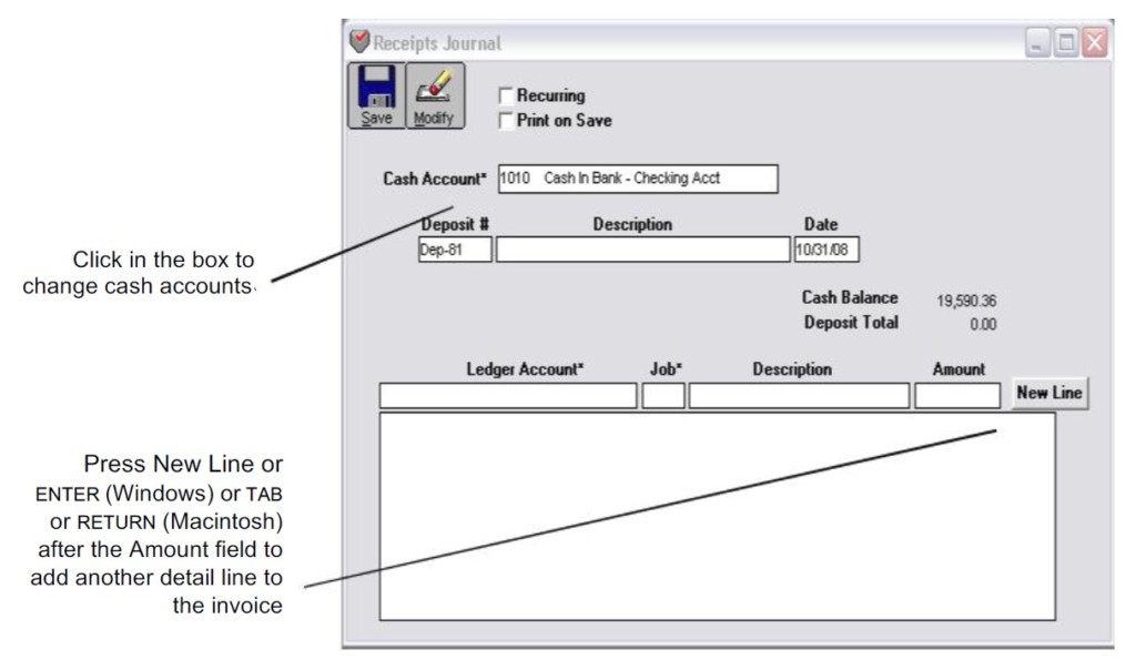 How to Use Receipts Journal in MultiLedger? - CheckMark Knowledge Base