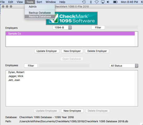 How to Restore Database Using the Restore Database Command in CheckMark 1095 Software