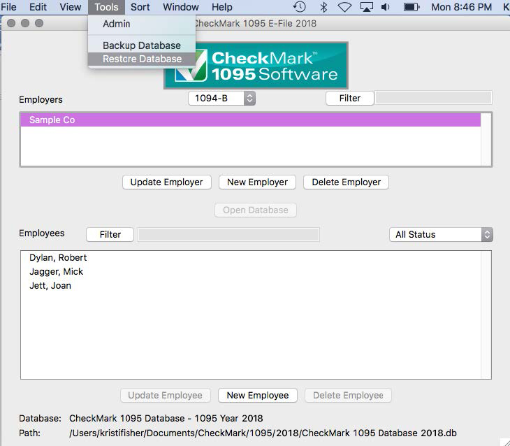 How To Restore Database Using The Restore Database Command In Checkmark 1095 Software